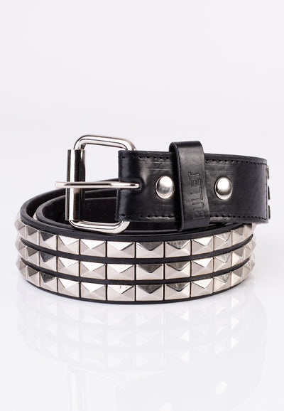 Bullet69 - 3 Row Long Silver Pyramid Studded - Belt | Impericon