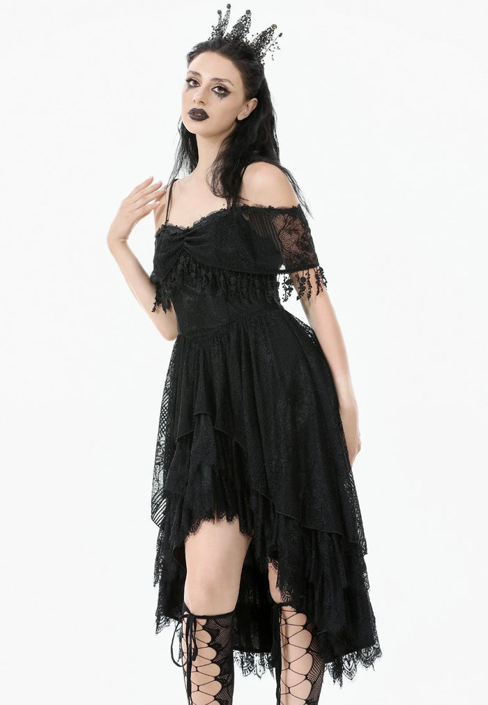 Dark In Love - Gothic Black Lace Off-Shoulder High-Low - Robe | Impericon
