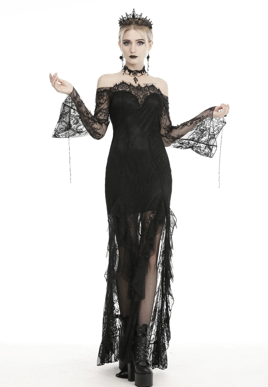 Dark in Love - Gothic Black Lace Frill Swallow Tail Mermaid - Dress ...