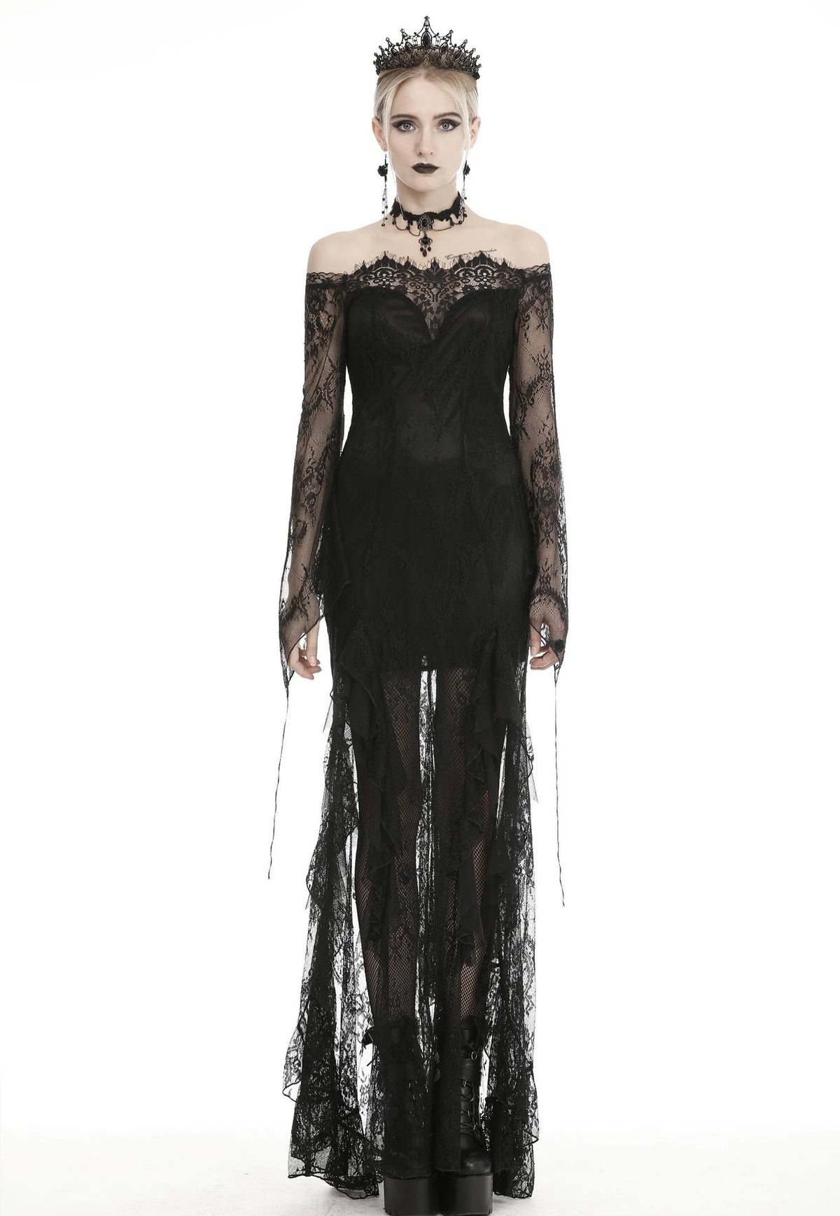 Dark in Love - Gothic Black Lace Frill Swallow Tail Mermaid - Dress ...