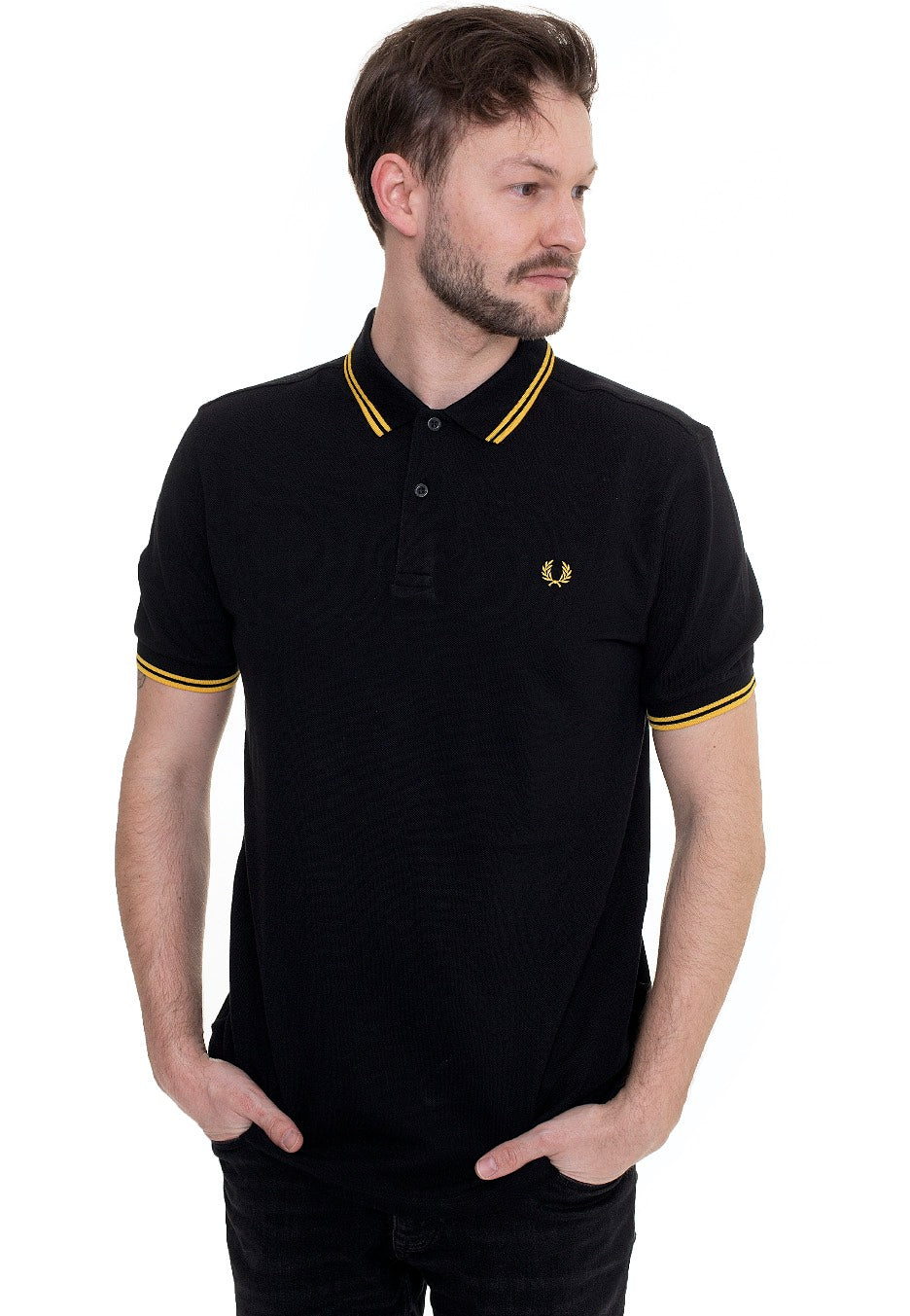 Fred Perry - Slim Fit Twin Tipped Black/New Yellow - Polo | Impericon