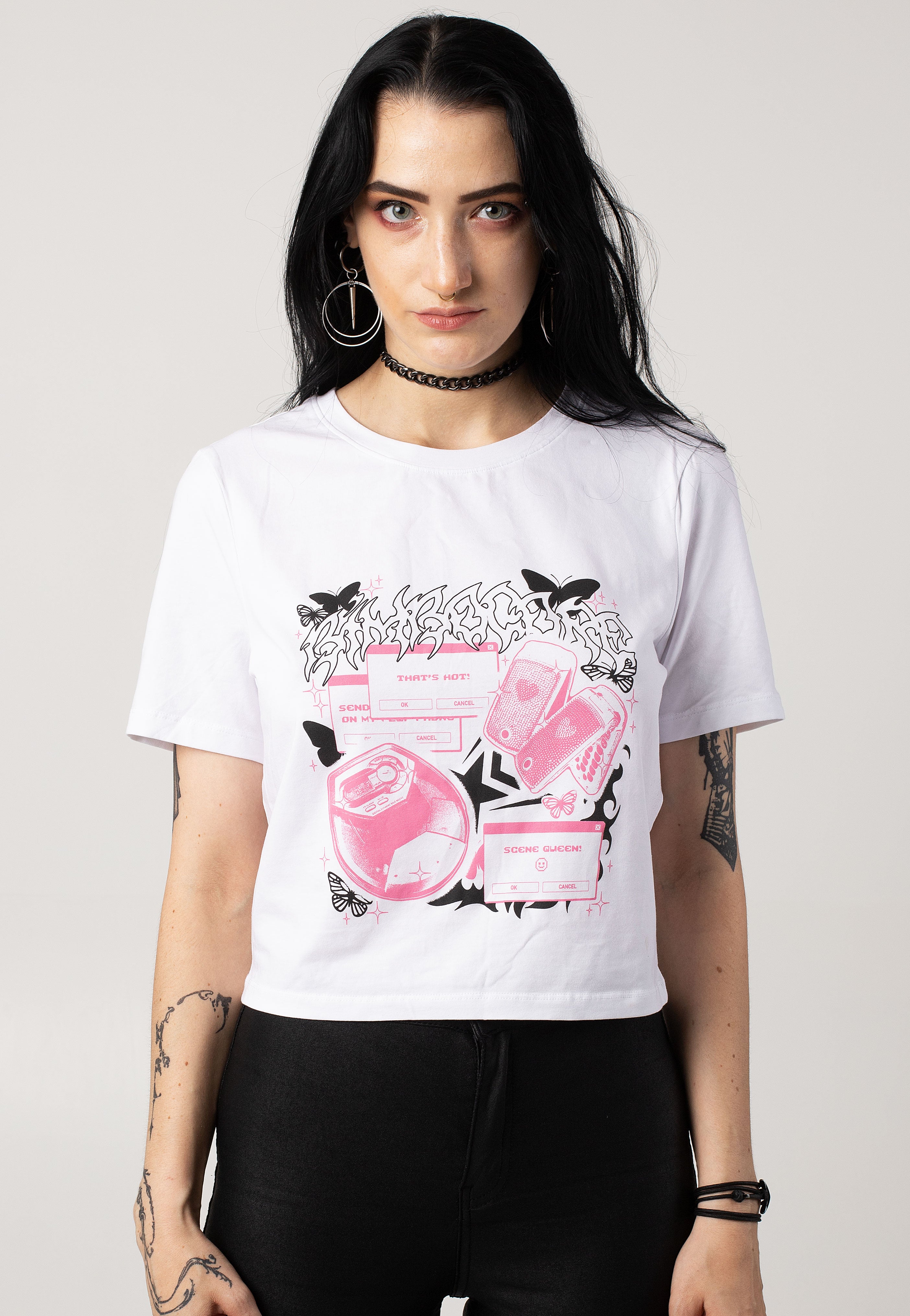 Scene Queen - Bimbocore Y2K Crop White - Damski T-shirt | Impericon