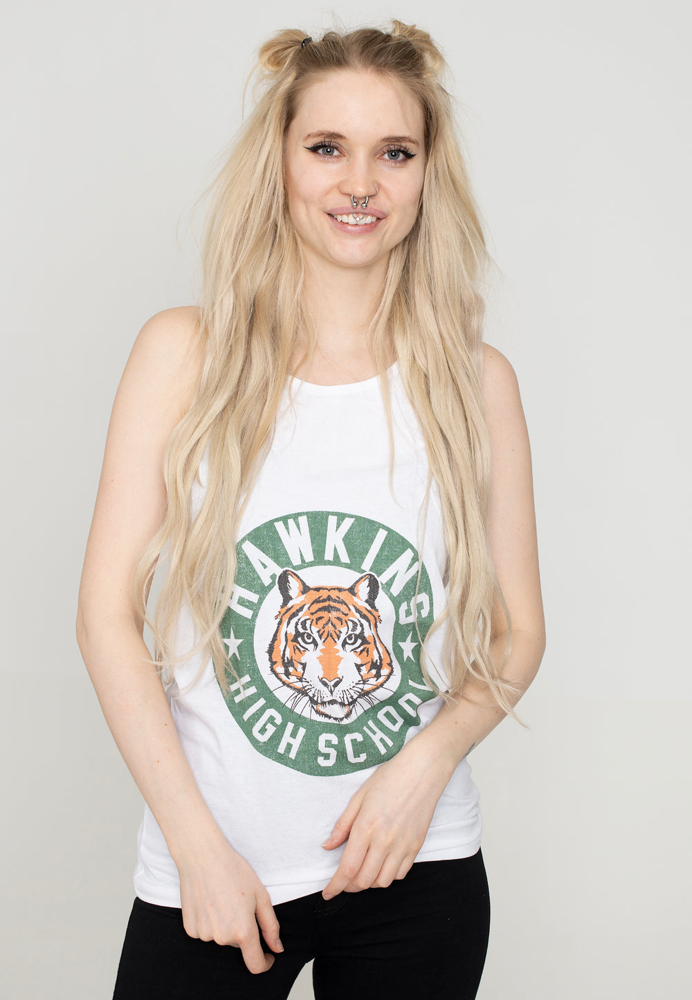 Stranger Things - Hawkins High Tiger Emblem White - Tank | Impericon