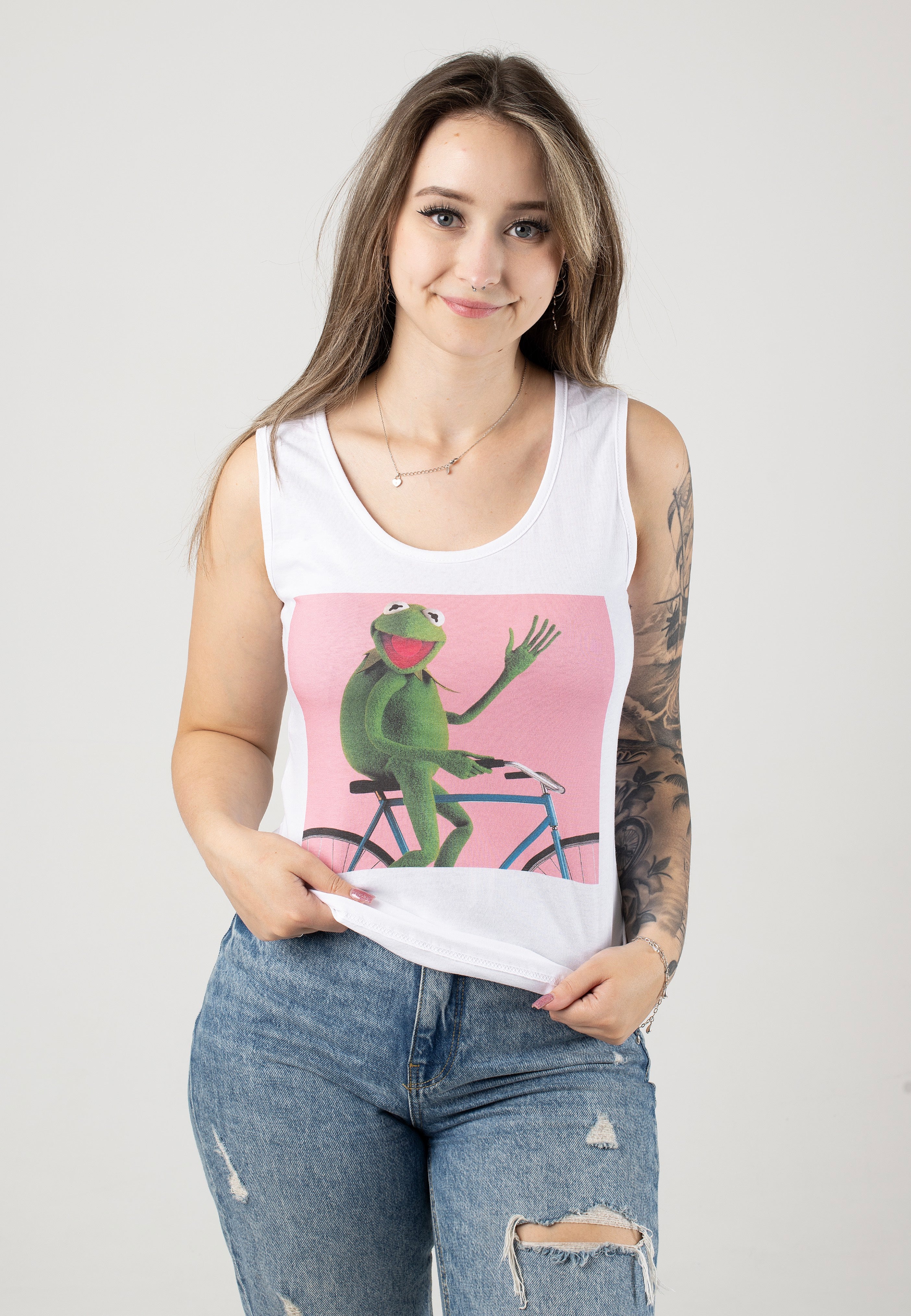 The Muppets - Biking Kermit White - Tank | Impericon