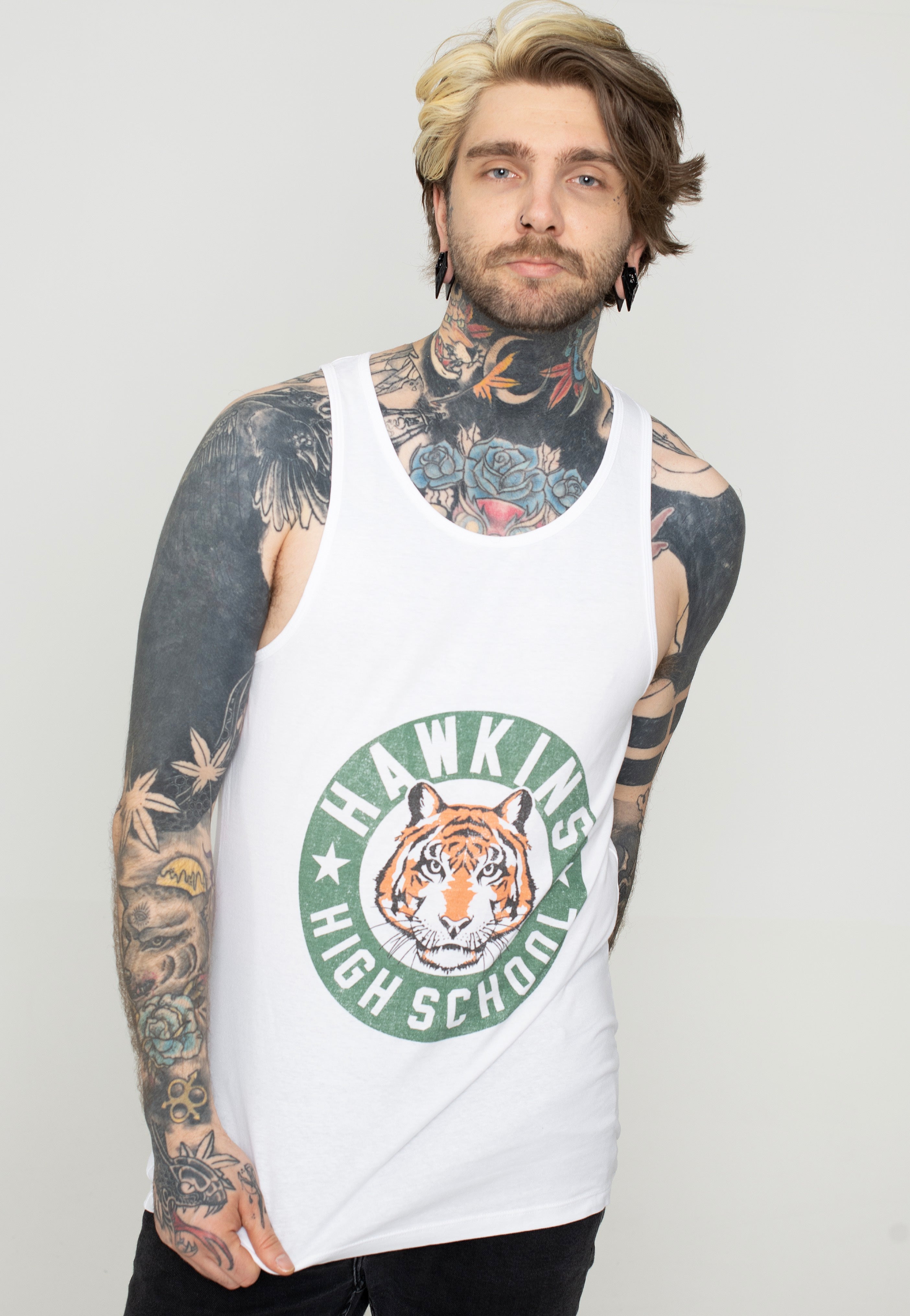 Stranger Things - Hawkins High Tiger Emblem White - Tank | Impericon